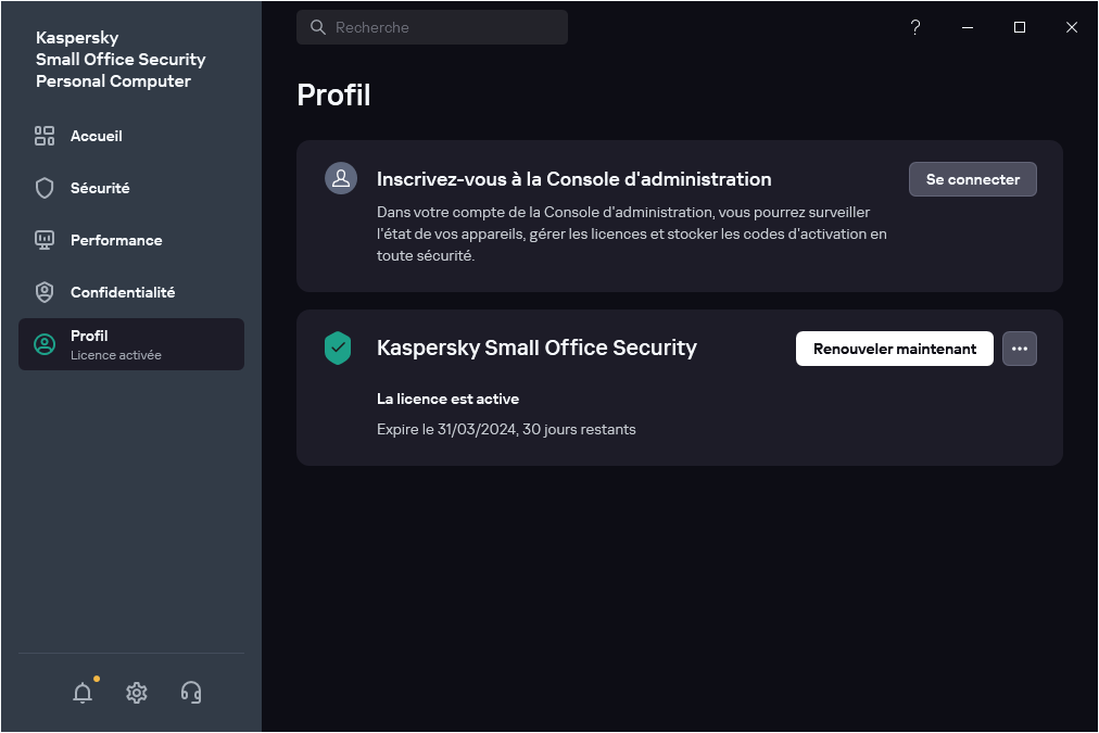 Connexion de l'ordinateur à la Console d'administration de Kaspersky Small Office Security
