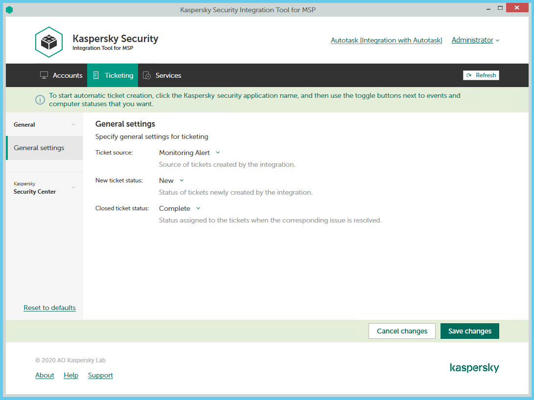 General ticketing settings
