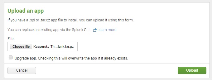 Installing Kaspersky Threat Feed App for Splunk